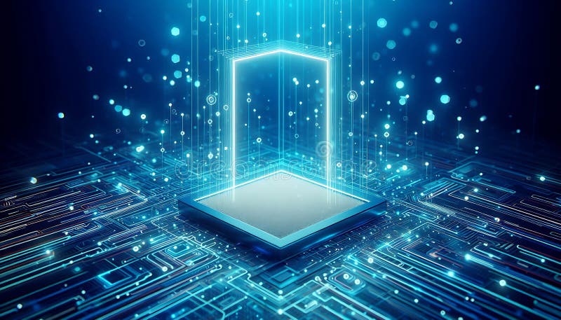 A Computer Chip is Shown in a Blue Background with a Glowing Light. the ...