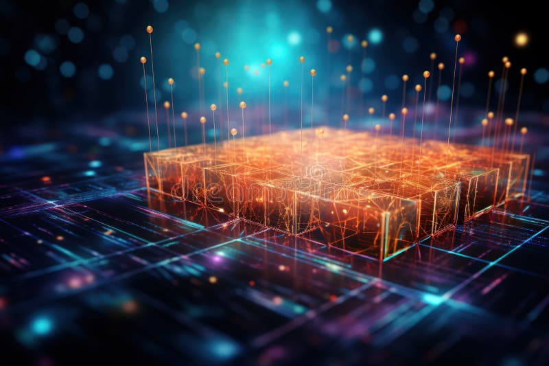 A Computer Chip is Shown on a Blue Background with a Purple and Orange ...