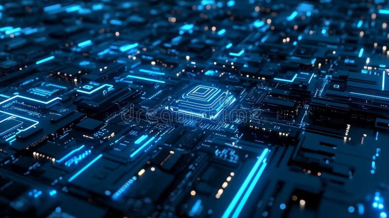 A Computer Chip is Shown in a Blue and Black Color Scheme Stock ...