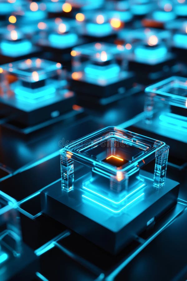 A Computer Chip is Shown in a Blue and Orange Color Scheme Stock ...