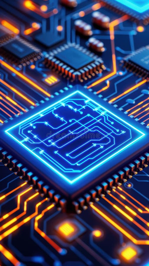 A Computer Chip is Shown in a Blue and Orange Color Scheme Stock ...