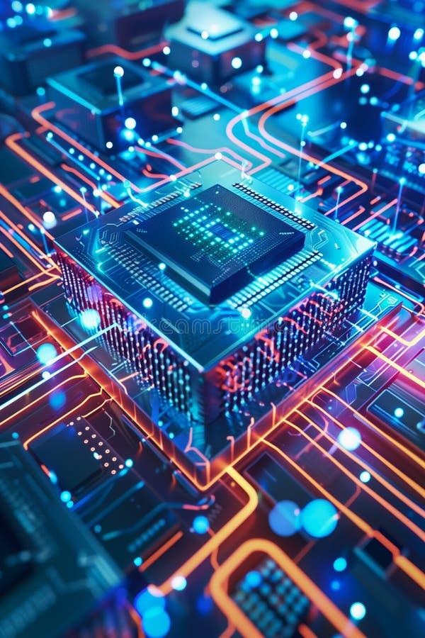 A Computer Chip is Shown in a Blue and Orange Color Scheme Stock ...