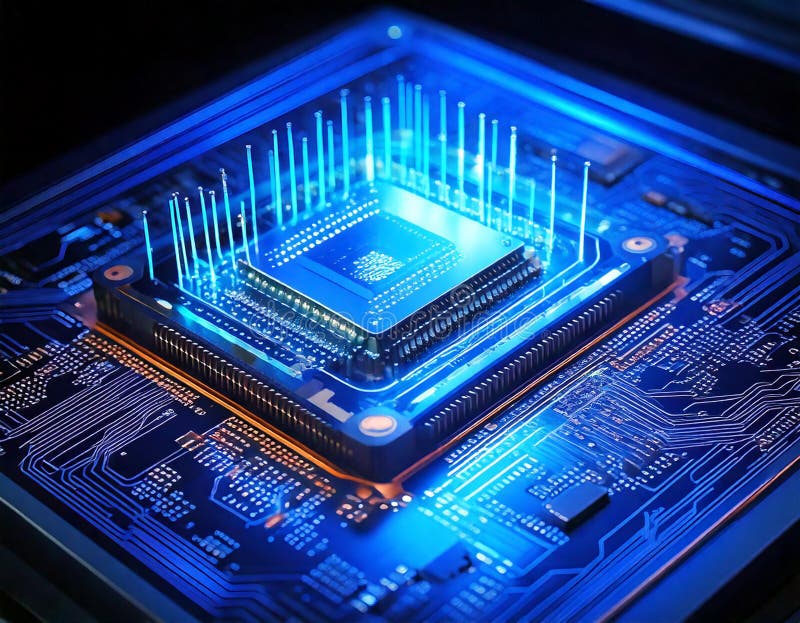 A Computer Chip is Shown in Blue and Orange Stock Photo - Image of data ...