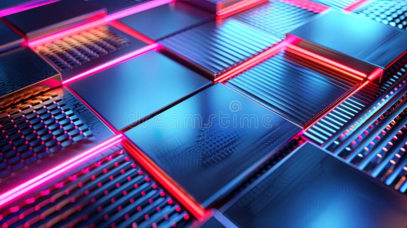 A Computer Chip is Shown in a Blue and Red Color Scheme Stock ...