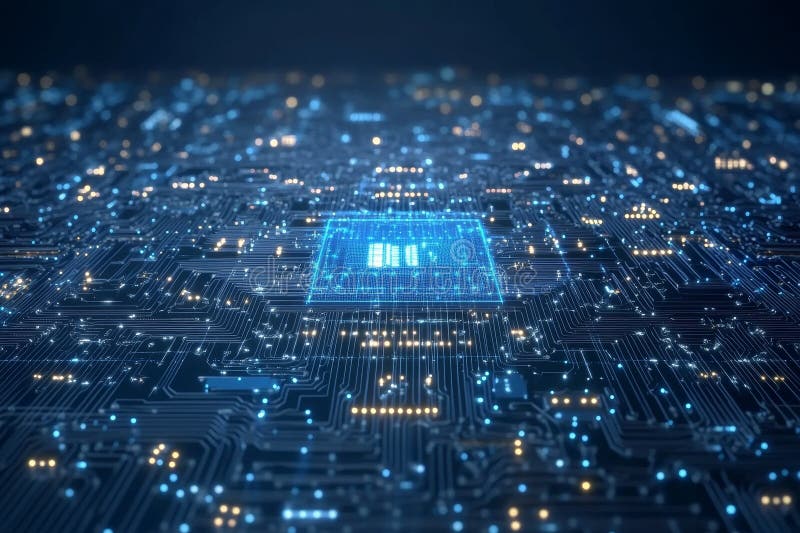 A Computer Chip is Shown in a Blue and Yellow Color Scheme Stock ...