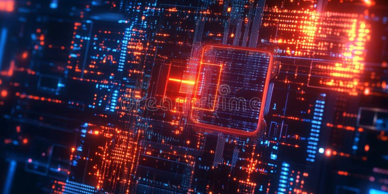 A Computer Chip is Shown in a Bright Orange and Blue Color Scheme Stock ...