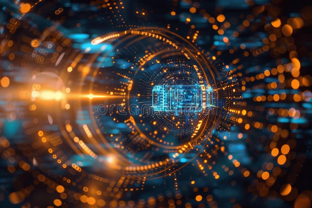 A Computer Chip is Shown in a Bright Orange and Blue Light Stock Photo ...