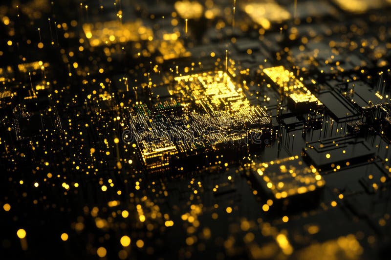 Computer Chip is Shown in a Cityscape with a Lot of Lights Stock Photo ...