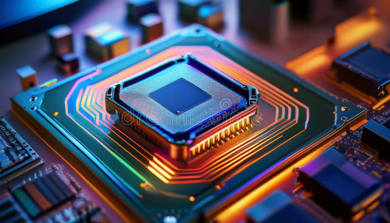A Computer Chip is Shown in a Colorful, Abstract Style Stock ...