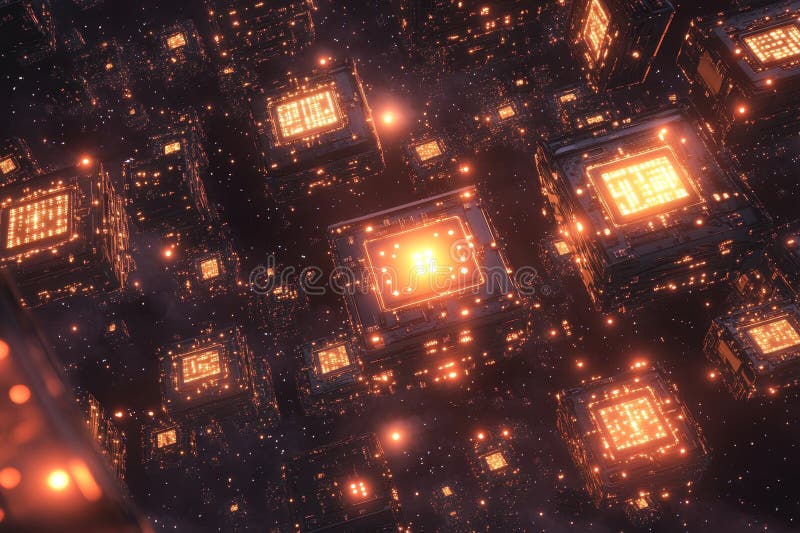 A Computer Chip is Shown in a Very Bright Orange Color Stock ...