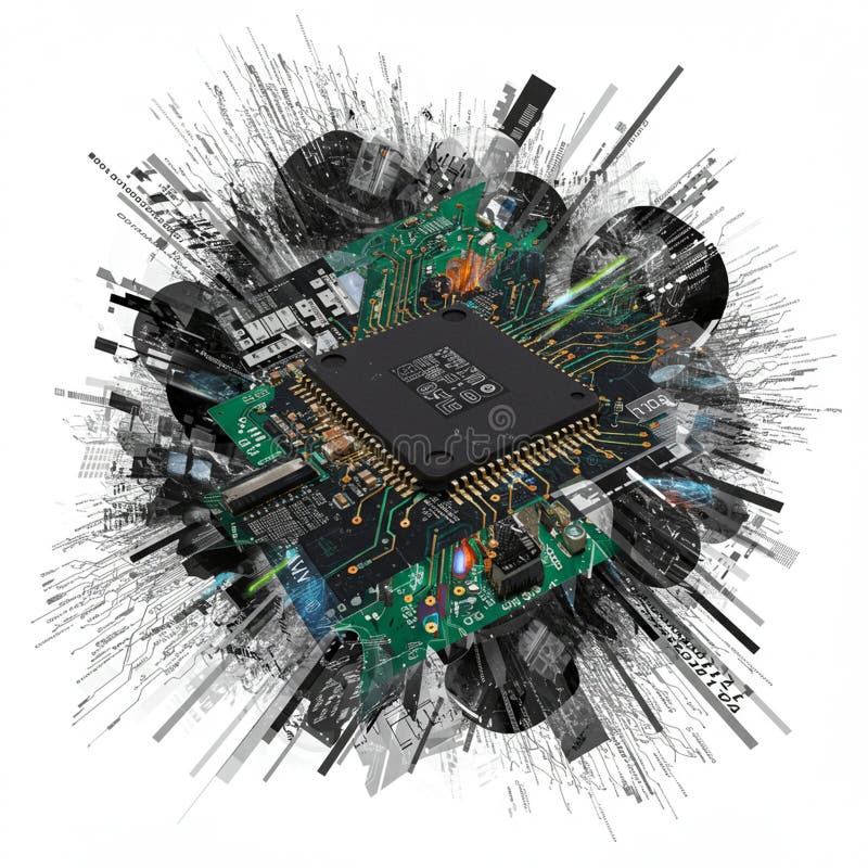 A Computer Chip Sits at the Center of an Abstract Explosion. Circuit ...