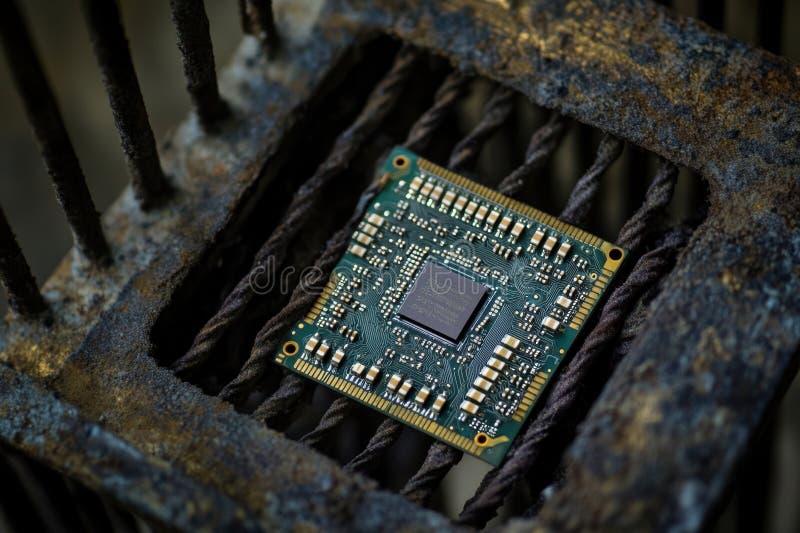 A Computer Chip is Sitting on a Metal Grate Stock Illustration ...