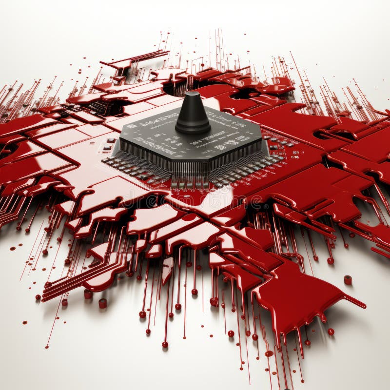 A Computer Chip Surrounded by Blood Splatters on a White Background ...