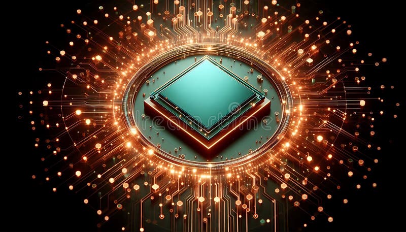 A Computer Chip is Surrounded by a Glowing, Colorful Design. the Chip ...