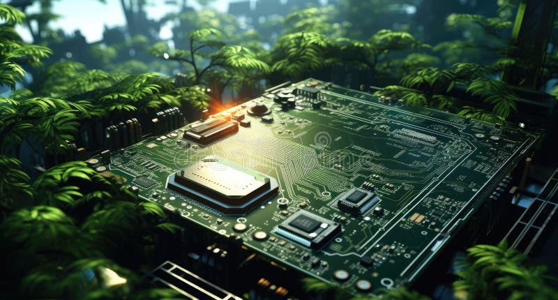 A Computer Chip Surrounded by Plants Stock Illustration - Illustration ...