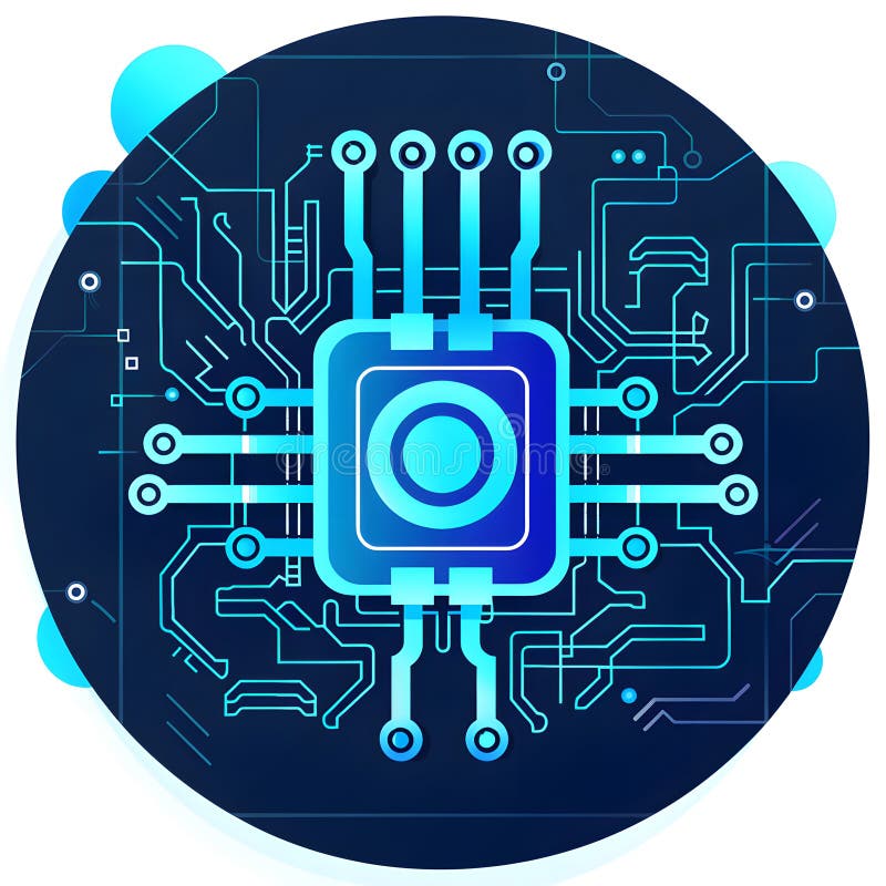 A Picture of a Computer Chip in a Circle, with Electric Blue Pattern ...