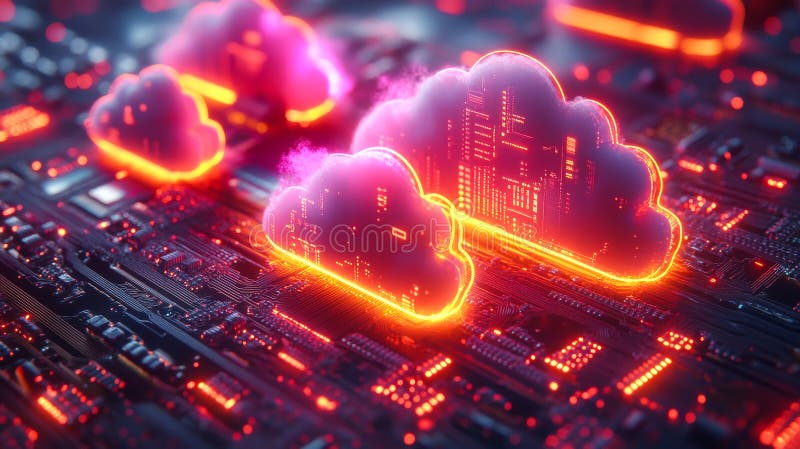 A Computer Chip with Three Clouds on it Stock Image - Image of ...