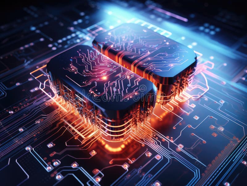 A Computer Chip with Two Orange Squares on it Stock Image - Image of ...