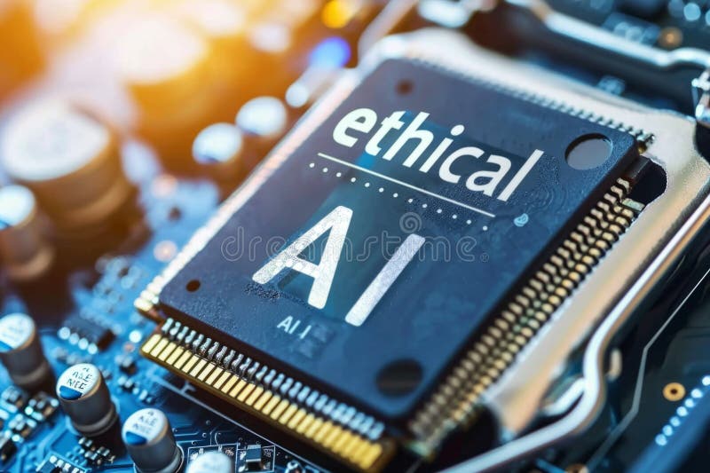 A Computer Chip with the Word Ethical AI on it. the Chip is Surrounded ...