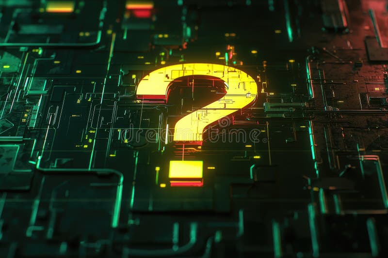 A Computer Chip with a Yellow Question Mark on it Stock Illustration ...