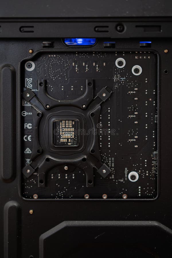 Computer Chips in a Black Case with Blue Backlight Inside Stock Photo ...
