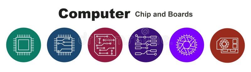 Computer Chips and Boards Single Stroke Icon Sets Stock Vector ...