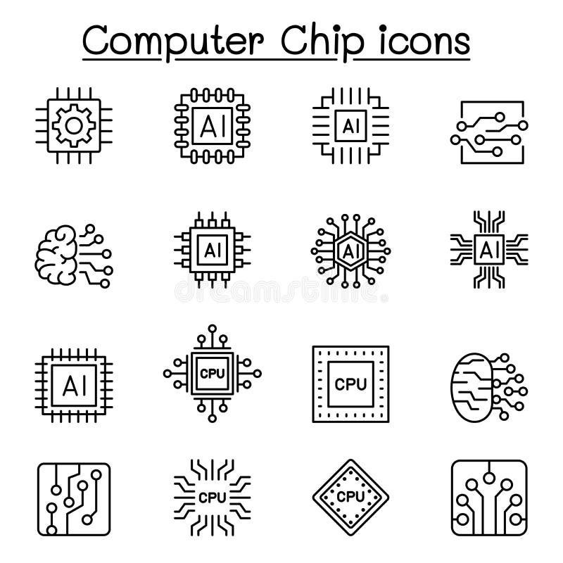 Computer Chips and Electronic Circuit Icons Stock Vector - Illustration ...