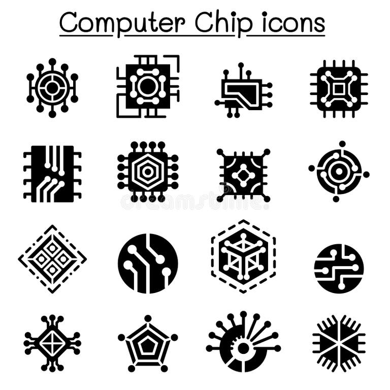 Computer Chips and Electronic Circuit Icons Stock Vector - Illustration ...