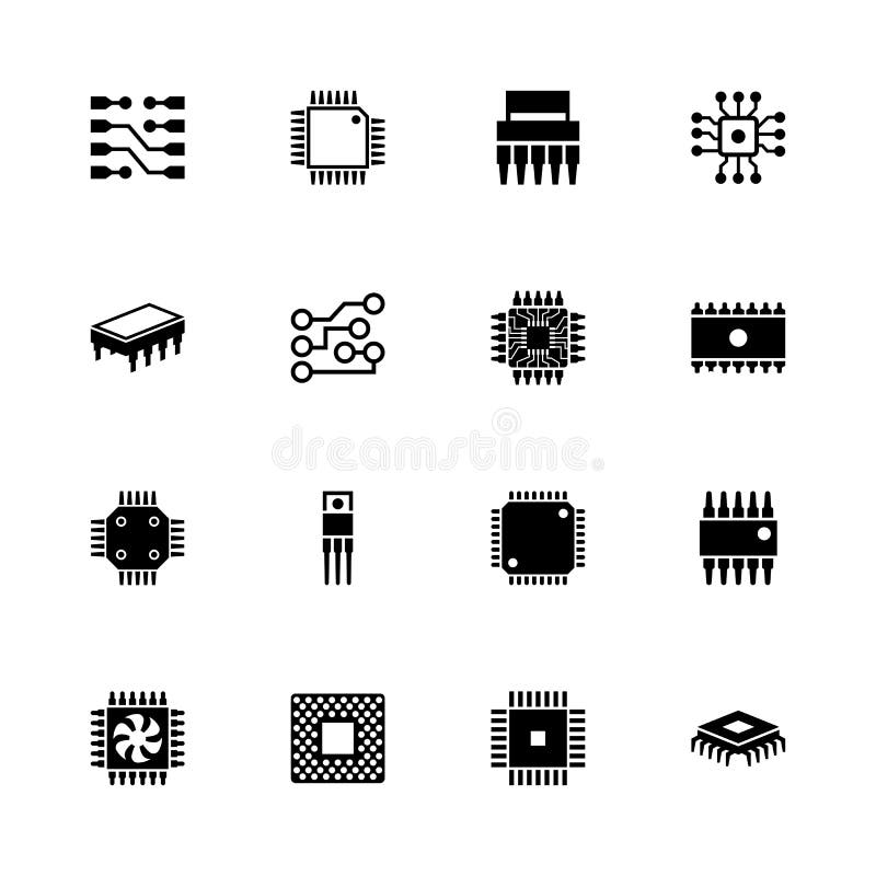 Computer Chips, Electronic Circuit. Simple Related Vector Icons Stock ...