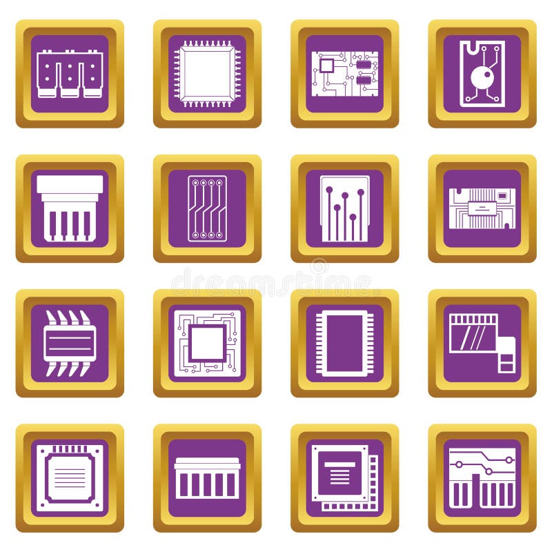 Computer Chips and Electronic Circuit Icons Stock Vector - Illustration ...
