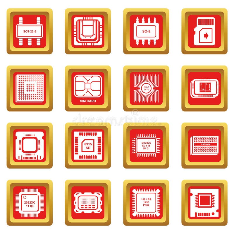 Computer Chips Icons Set, Cartoon Style Stock Vector - Illustration of ...