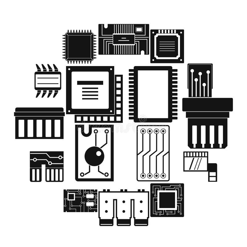 Computer Chips and Electronic Circuit Icons Stock Vector - Illustration ...
