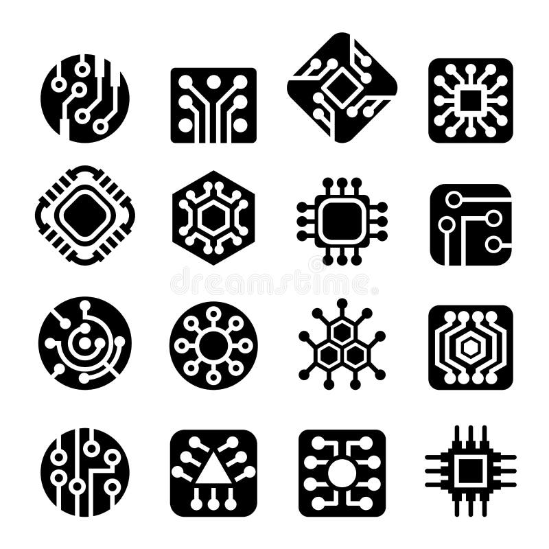 Computer Chips and Electronic Circuit Icons Stock Vector - Illustration ...