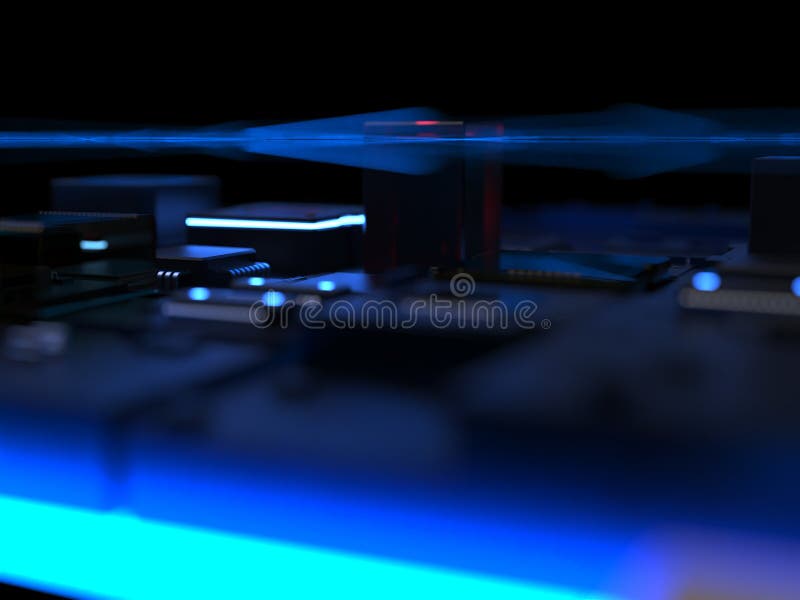 Computer Chips and Parts in a Bright Blue Glow. Stock Illustration ...