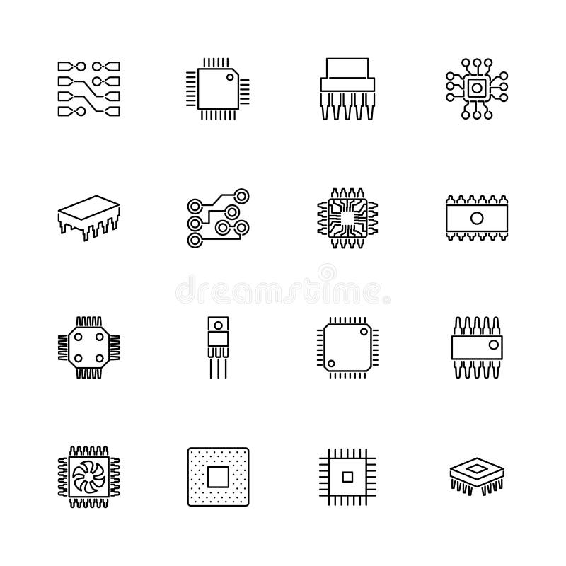 Computer Chips, Electronic Circuit. Simple Related Vector Icons Stock ...