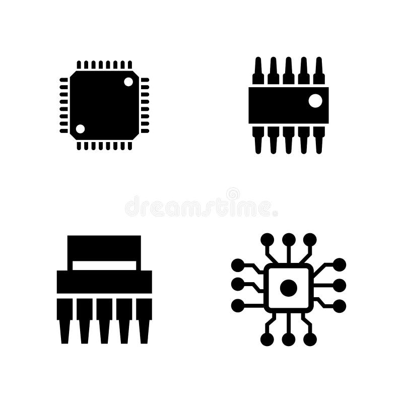 Computer Chips. Simple Related Vector Icons Stock Vector - Illustration ...