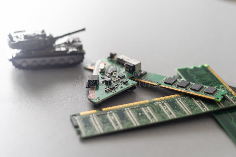 Computer Chips and a Toy Tank Stock Photo - Image of module, digital ...