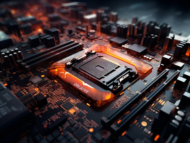 Computer Chipset Motherboard Processor Modern Dramatic Light Ai Generative Stock Illustration ...