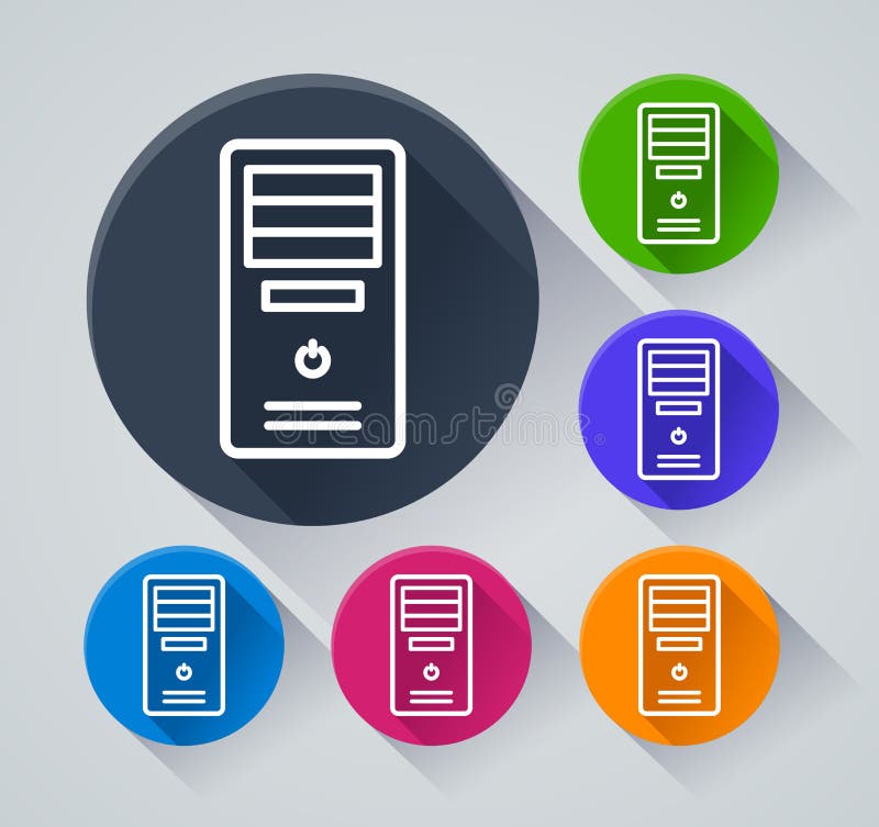 Computer Circle Icons with Shadow Stock Vector - Illustration of case ...