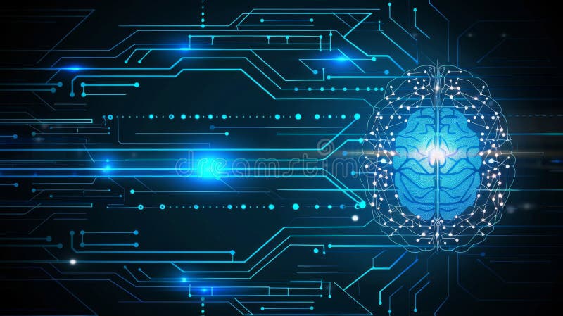 Computer Circuit with Blue Brain Stock Illustration - Illustration of ...