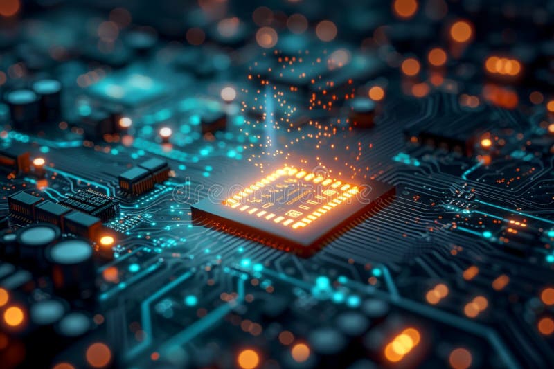 Computer Circuit Board with AI Chipset, 3D Rendering Technology Concept ...