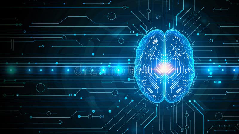 Computer Circuit Board with Blue Brain Stock Illustration ...