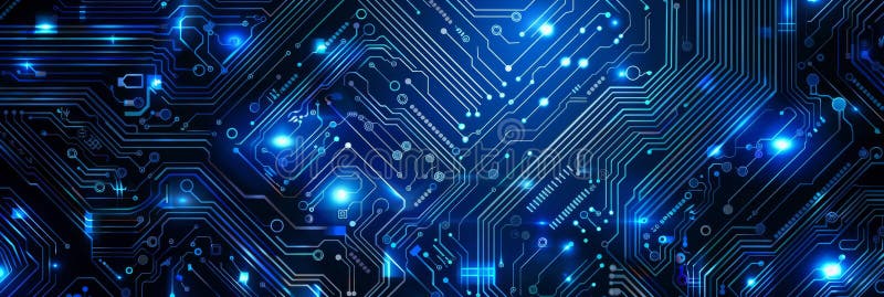 A Computer Circuit Board with Blue Lights on it, AI Stock Image - Image ...