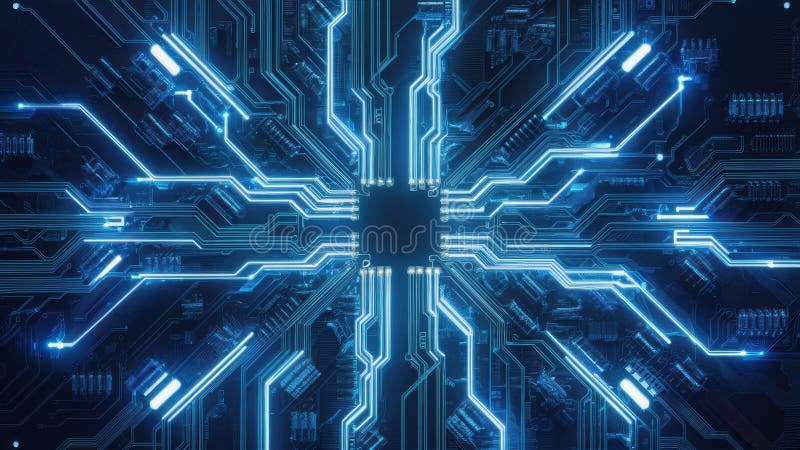 A Computer Circuit Board with Blue Lights and a Star Pattern, AI Stock ...