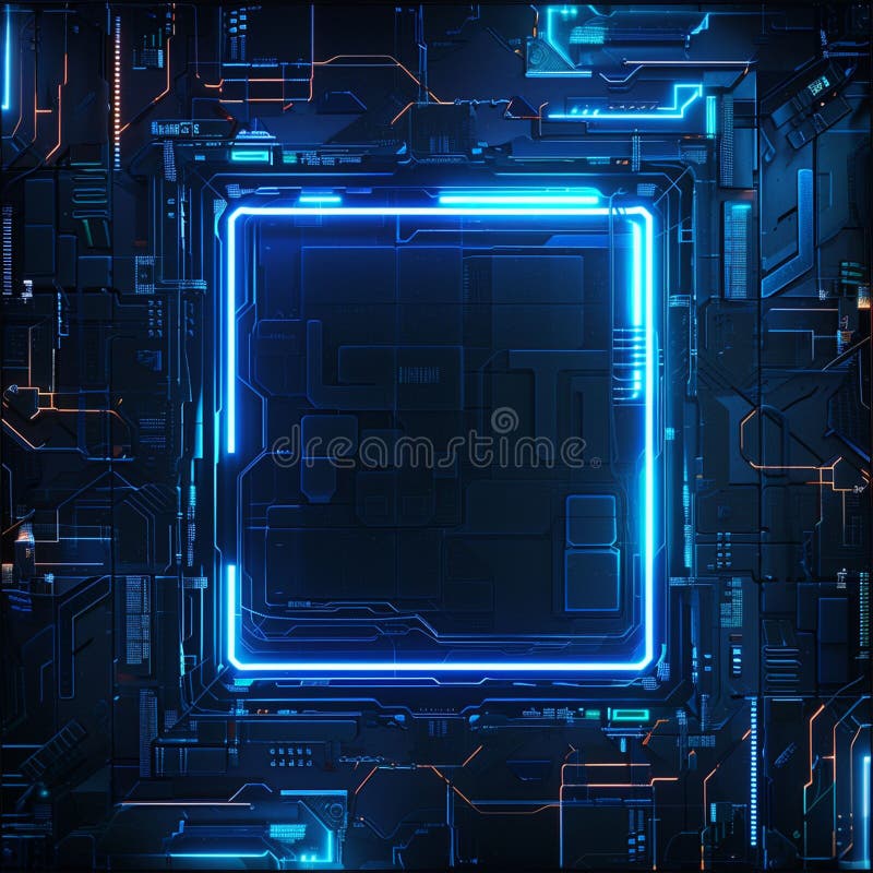 Computer Circuit Board with Blue Neon Lights Stock Illustration ...