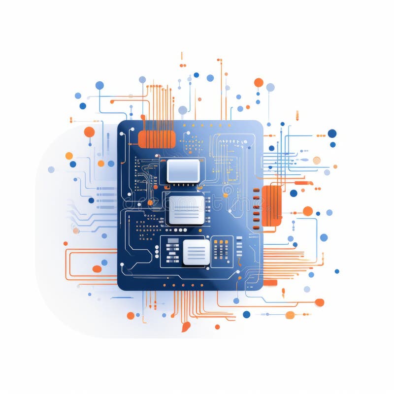 Circuit Board Concept Teal and Amber Flat Design Illustration Stock ...