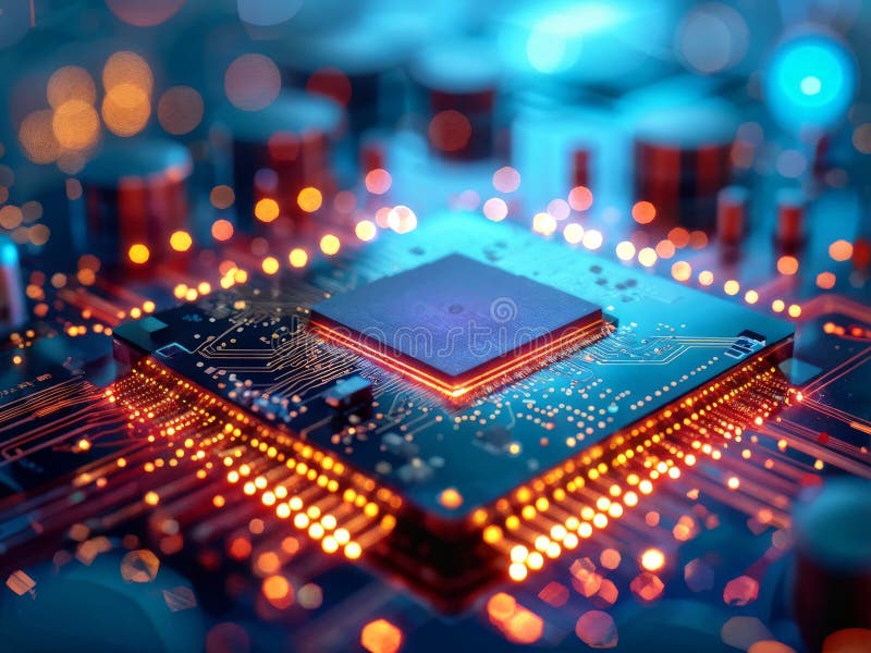 Computer Circuit Board with Cpu. 3D Image Stock Illustration ...