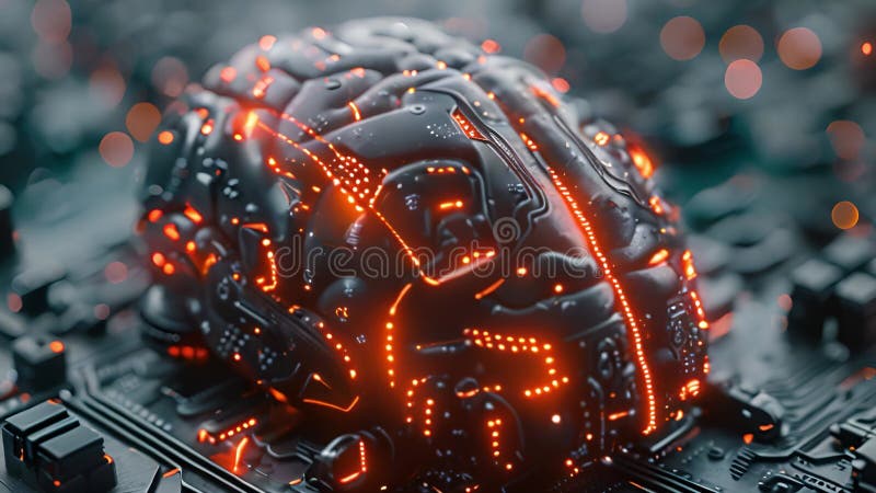 Glowing Brain Integrated into Computer Circuit Board Stock Footage ...