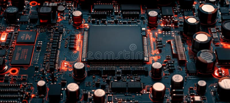 Computer Circuit Board with Electronic Components in a Futuristic ...