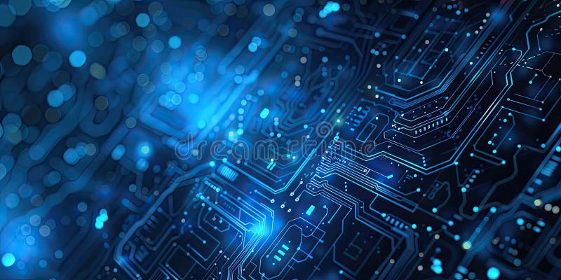 Computer Circuit Board with Blue and Orange Circle in Middle Stock ...